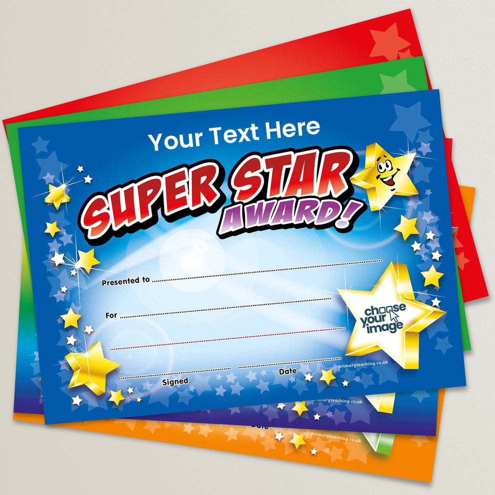 Super Star Award Certificates | Personalised | Colour Choice